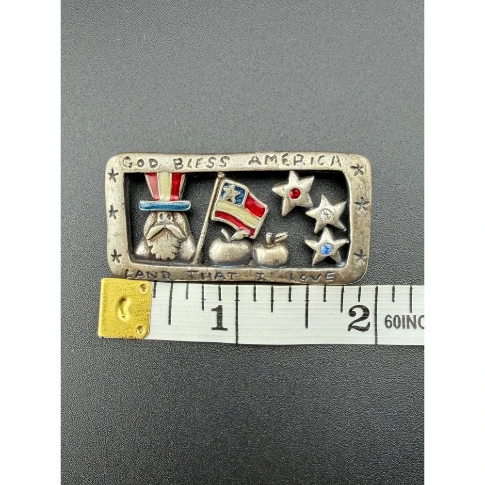 Jewelry | Vintage Pewter Tone Brooch God Bless America Uncle Sam Flag ...